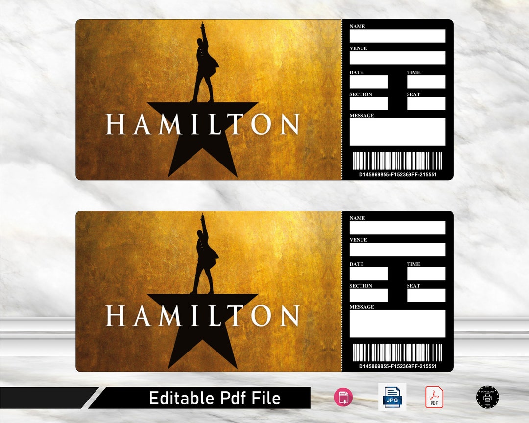 Printable Hamilton Musical Theatre Ticket Personalized Gift Reveal Editable West End / Broadway ...