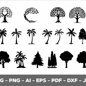 Paquete SVG de silueta de árbol Paquete de vectores de bosque Árboles ...