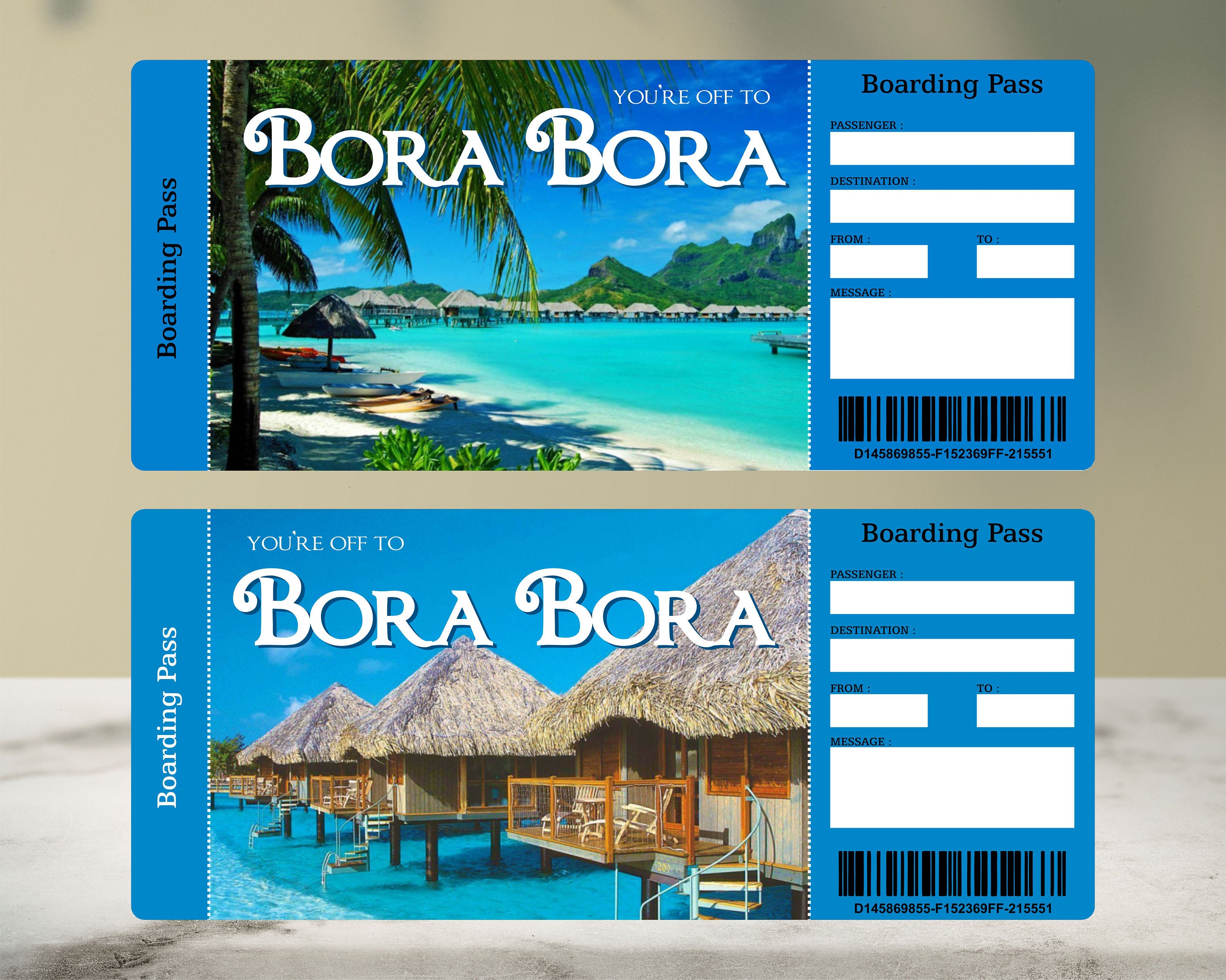 Printable BORA BORA Surprise Tripticket/ Gift to Bora Bora Boarding ...