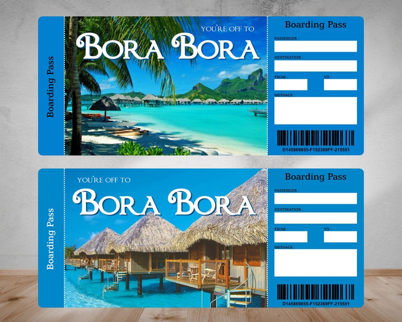 Printable BORA BORA Surprise Tripticket/ Gift to Bora Bora Boarding ...