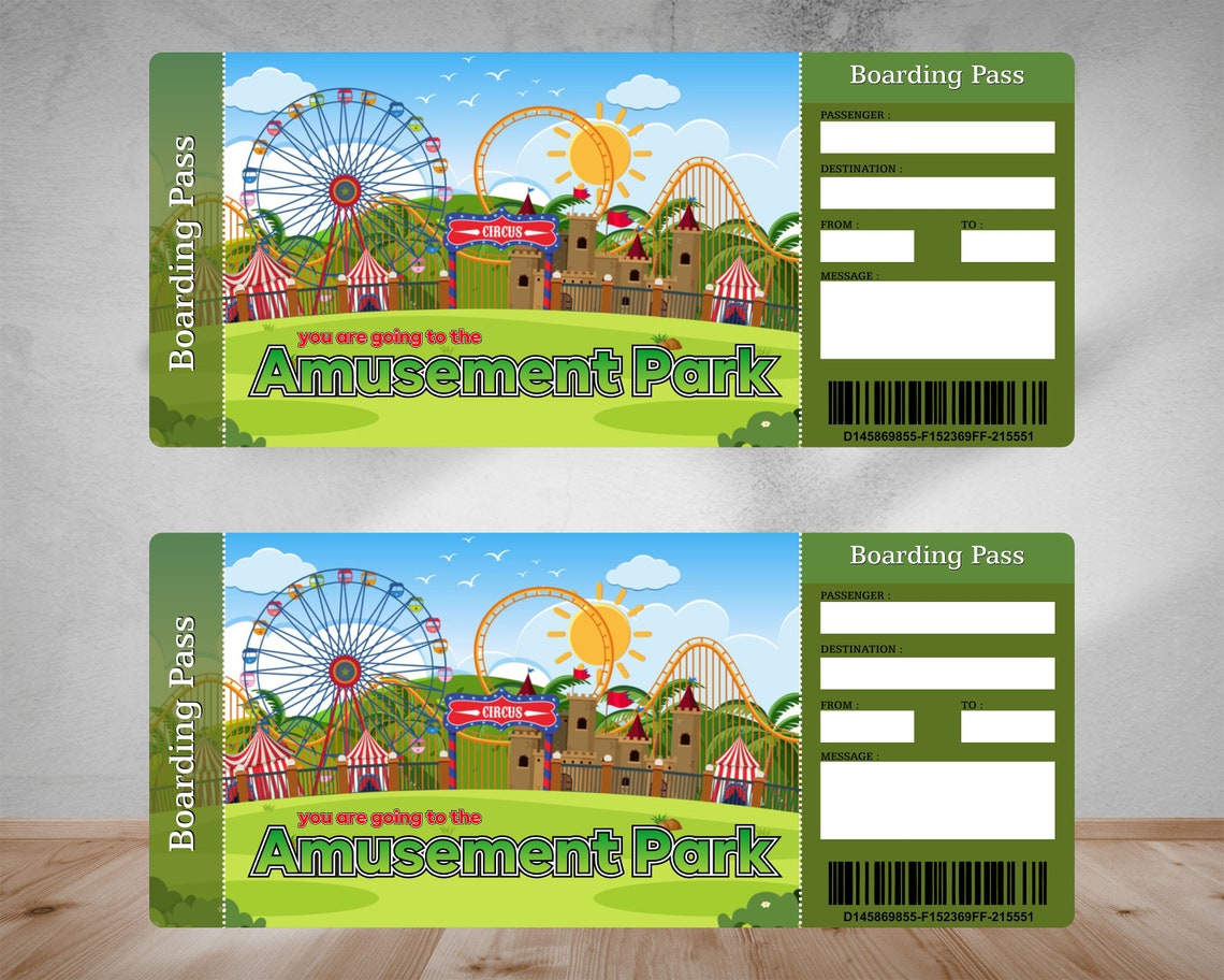 Printable AMUSEMENT PARK Surprise Reveal Ticket, Gift Voucher, Editable ...
