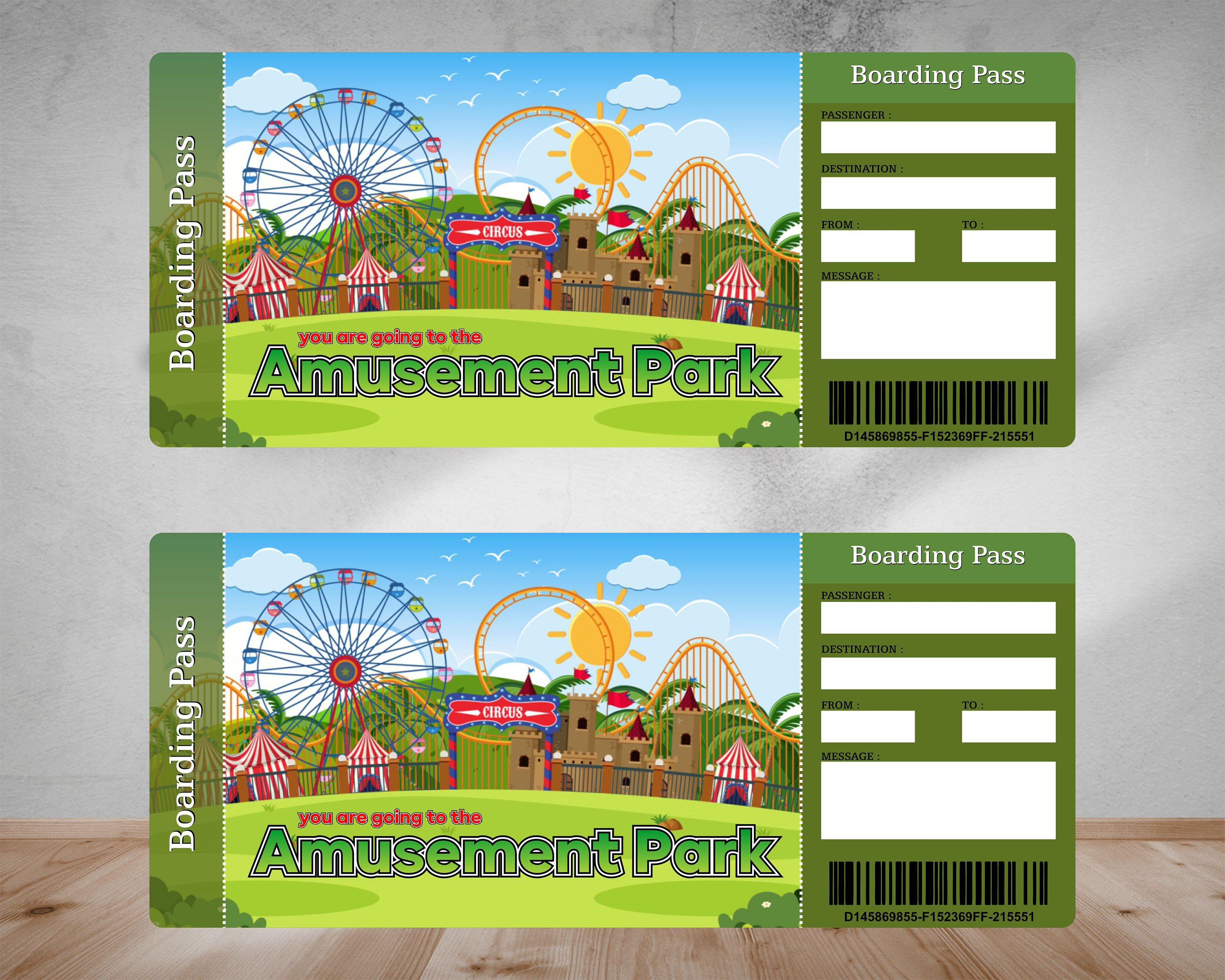 Printable AMUSEMENT PARK Surprise Reveal Ticket, Gift Voucher, Editable ...