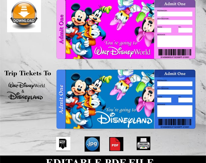 Surprise Disneyland Ticket Template, Disneyworld Ticket, Printable ...