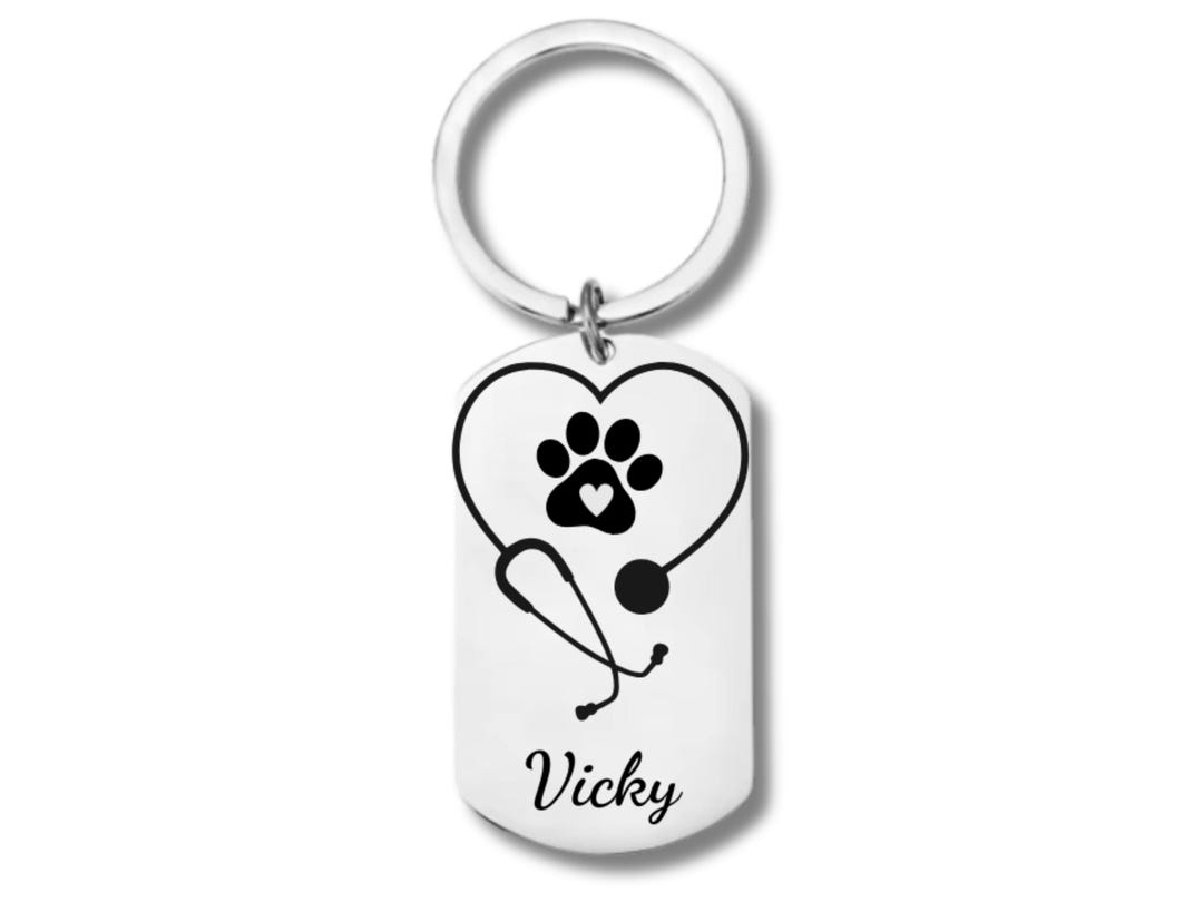 Veterinary Heart Stethoscope, Stainless Steel Rectangular Keychain ...