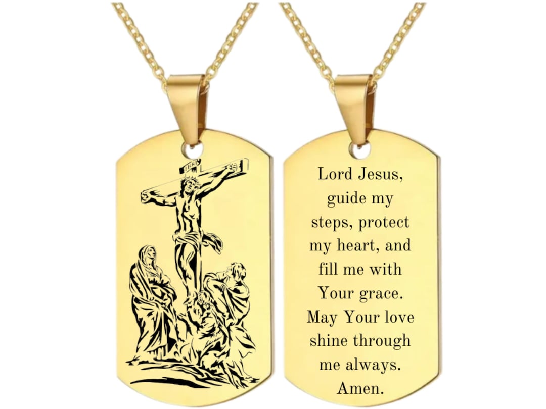 Jesus Cross With Prayer, Stainless Steel Dog Tag Engraved Necklace - Etsy
