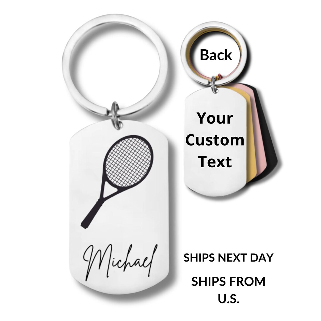 Tennis Racket, Stainless Steel Keychain, Personalized Engraving ...
