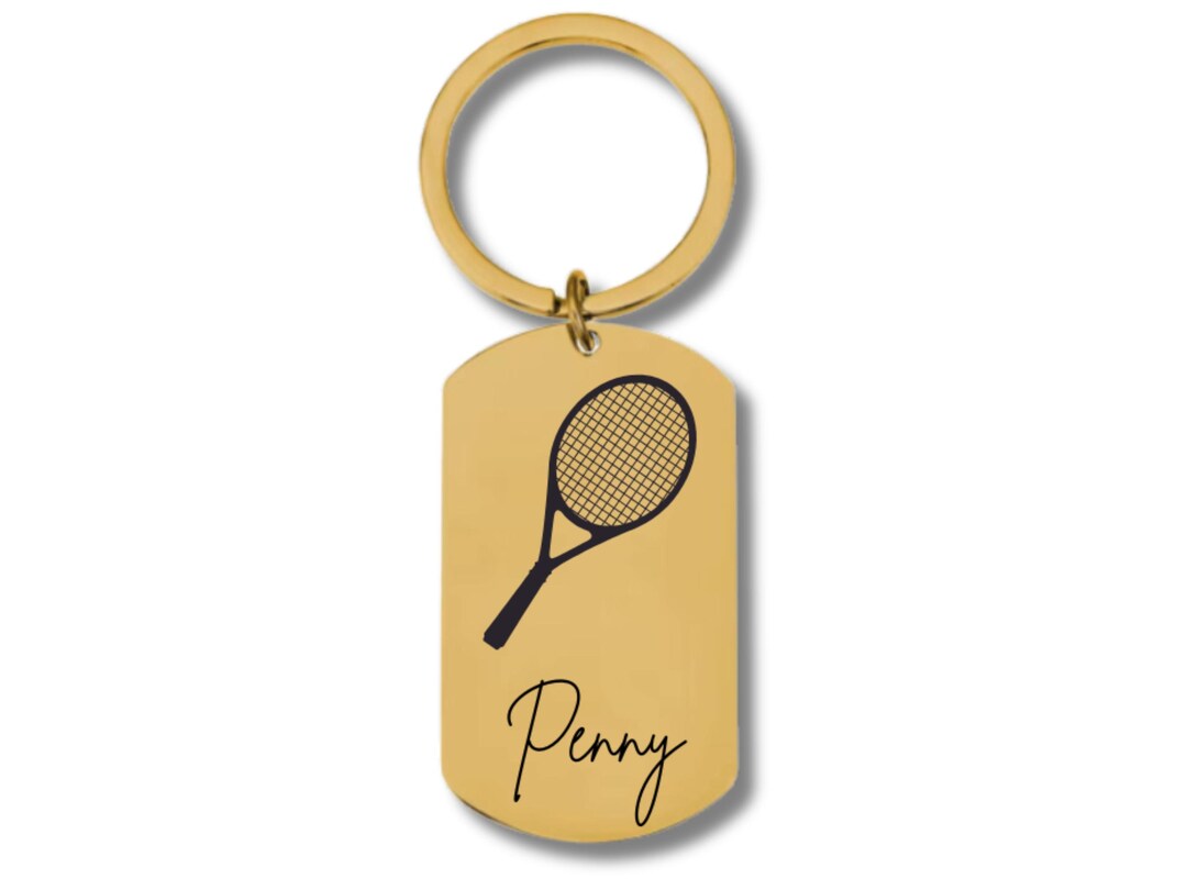 Tennis Racket, Stainless Steel Keychain, Personalized Engraving ...