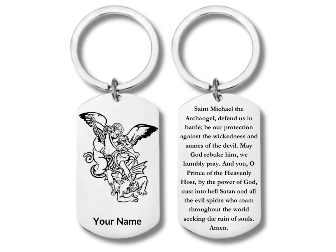 Saint Michael the Archangel With Prayer, Stainless Steel Rectangular ...