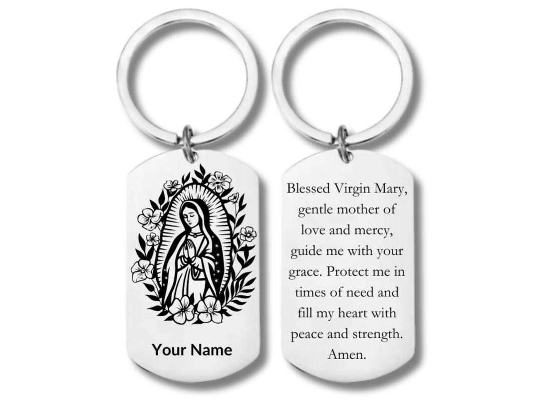 Virgin Mary With Prayer, Bendita Virgen María, Stainless Steel Engraved ...