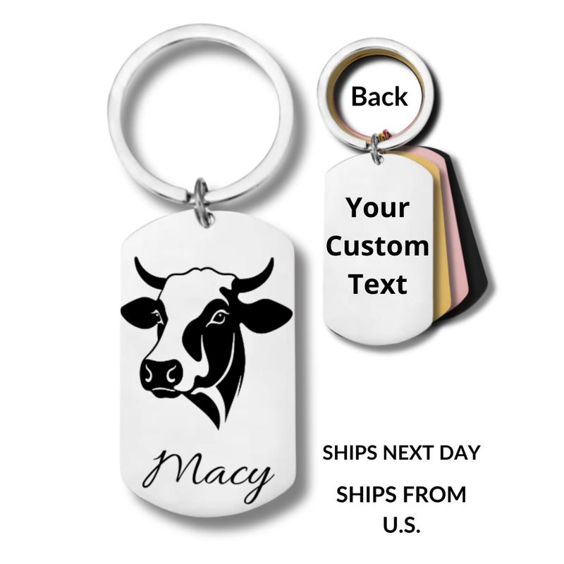 Cow Tag Keychain - Etsy