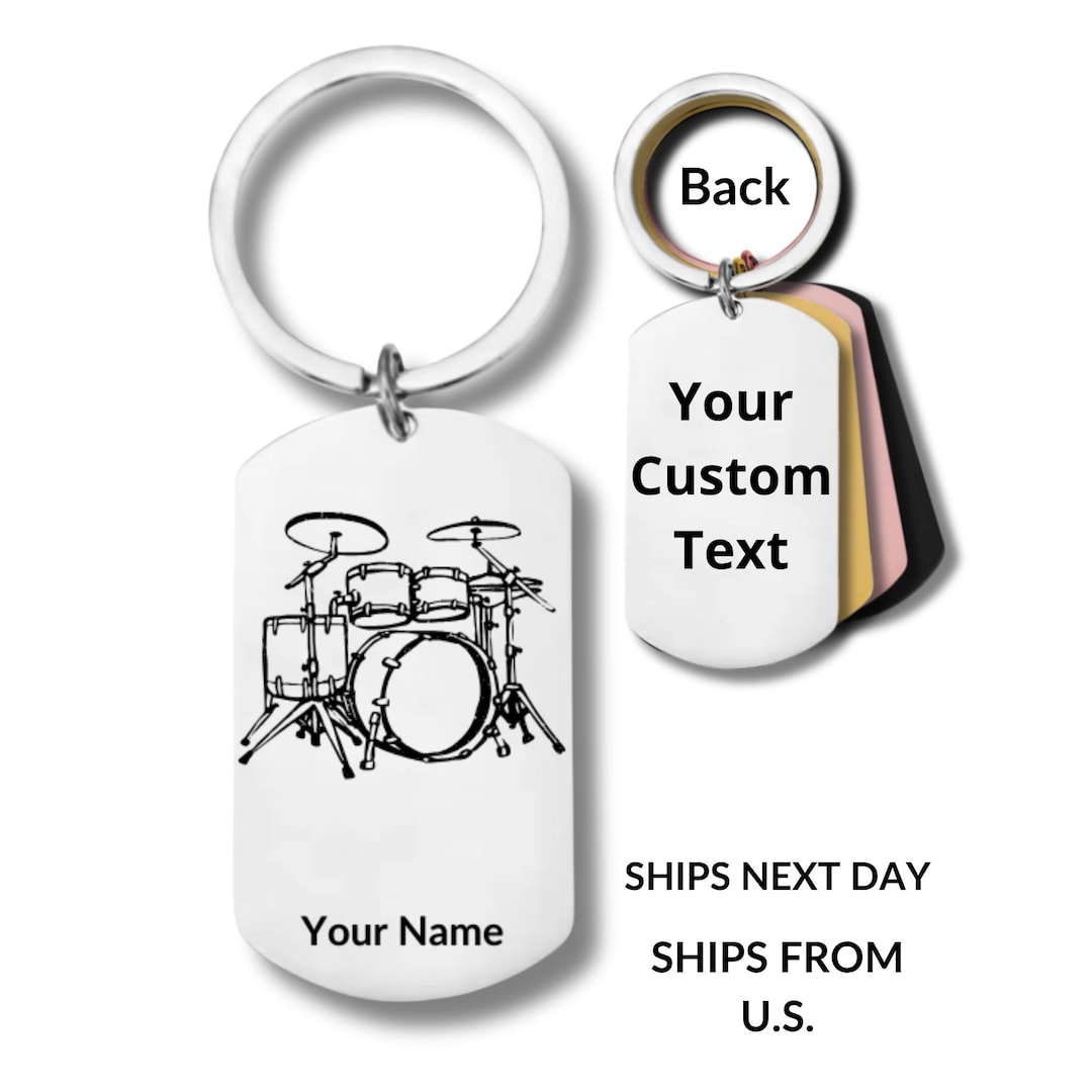 Stainless Steel Rectangular Keychain, Drum Set, Personalized Engraving ...