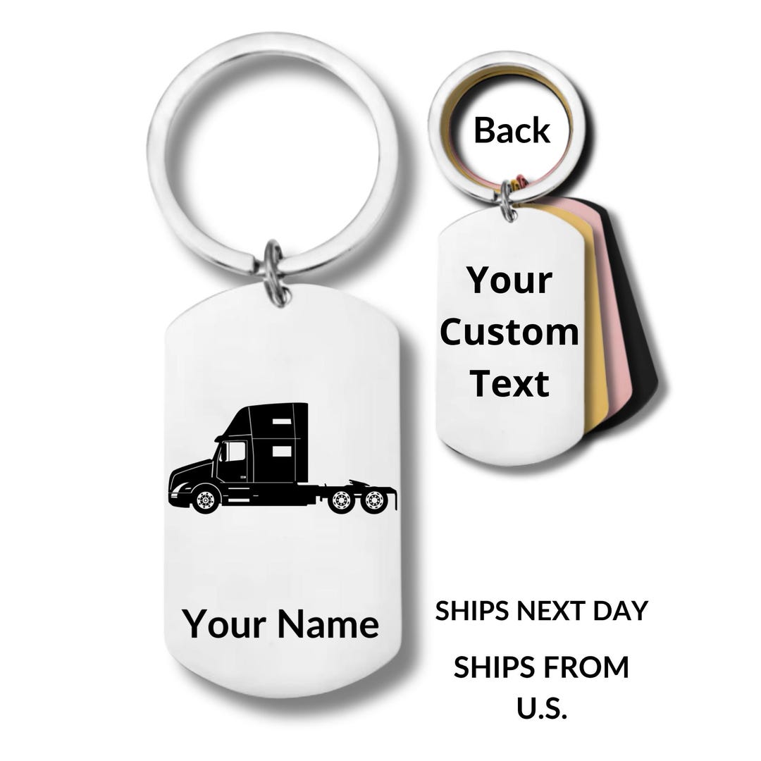 Semi-truck, Stainless Steel Keychain, Personalized Engraving - Etsy