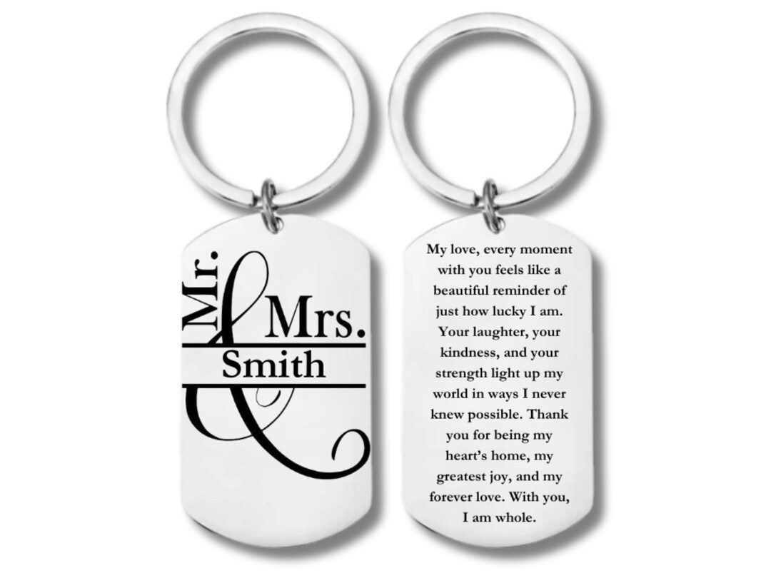 Mr. & Mrs. Monogram, Stainless Steel Rectangular Keychain, Personalized ...