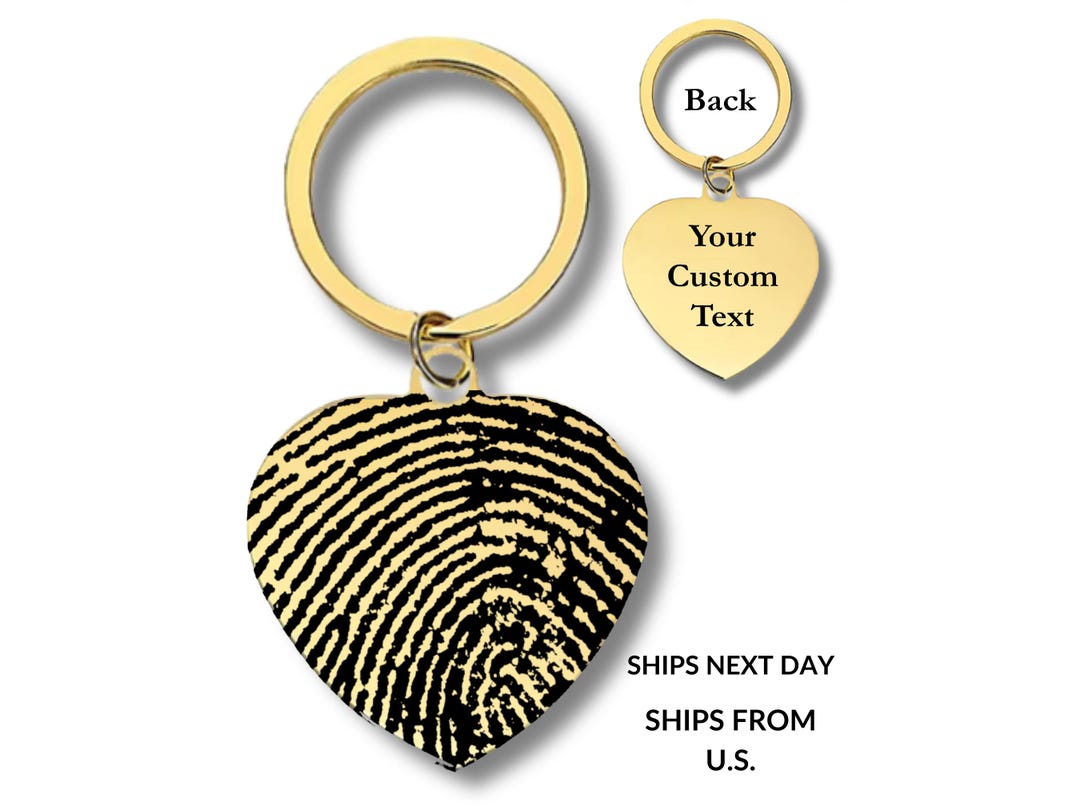 Custom Fingerprint Heart Keychain: Engraved Memorial Keepsake - Etsy
