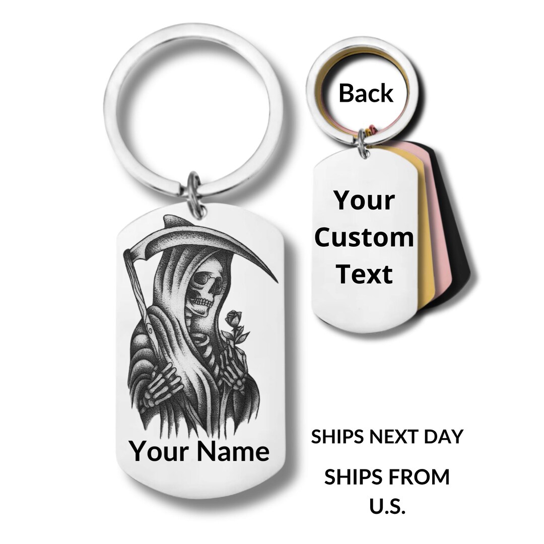 Santa Muerte, Stainless Steel Keychain, Personalized Engraving - Etsy