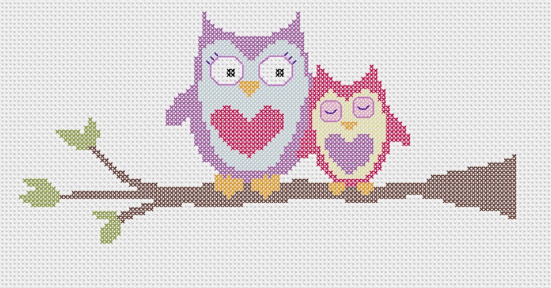 Owlie Love Cute Owl Cross Stitch Pattern Instant Download - Etsy