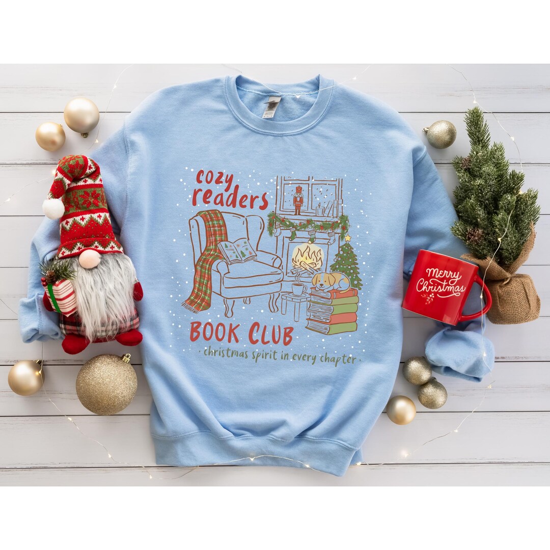 Cozy Readers Book Club Christmas Crewneck Sweatshirt | Book Lover Xmas ...