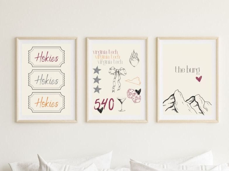 Virginia Tech Wall Prints- Set of 3 Wall Prints- Hokies Wall Decor - VT ...