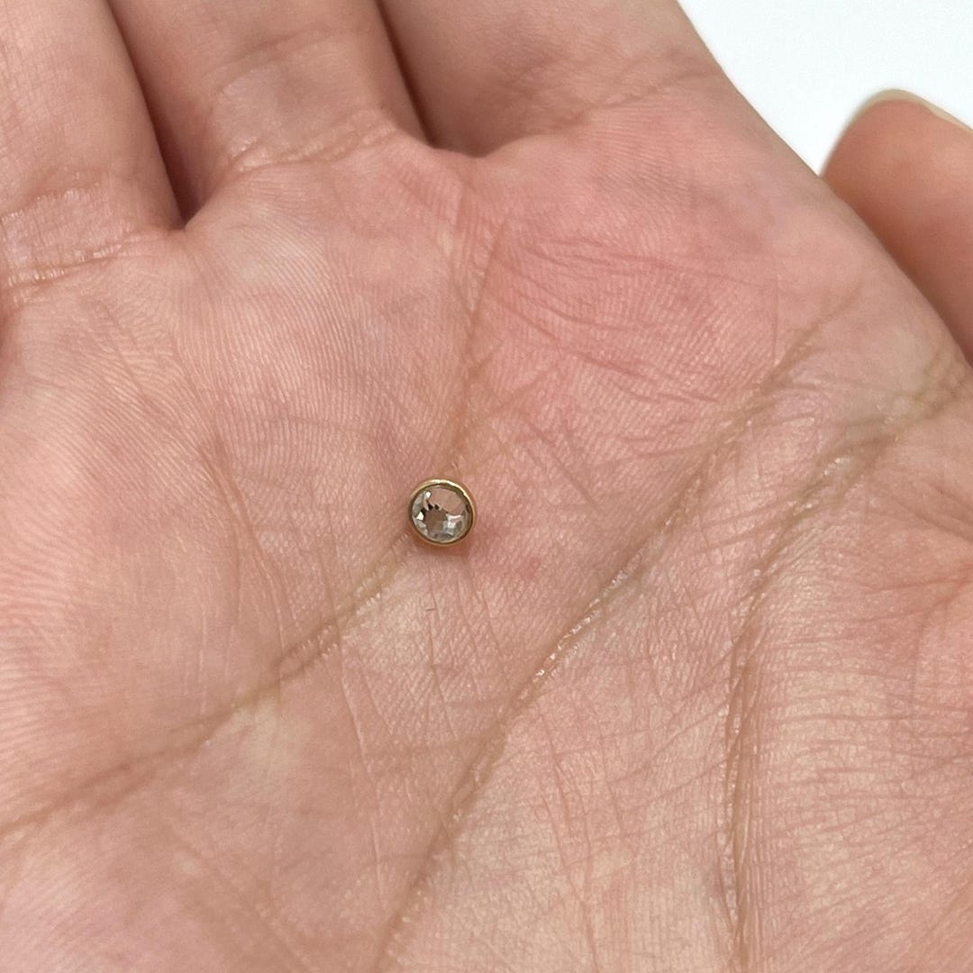 14K Solid Gold Bezel Set Threaded Gem Top Replacement Top for Dermal ...