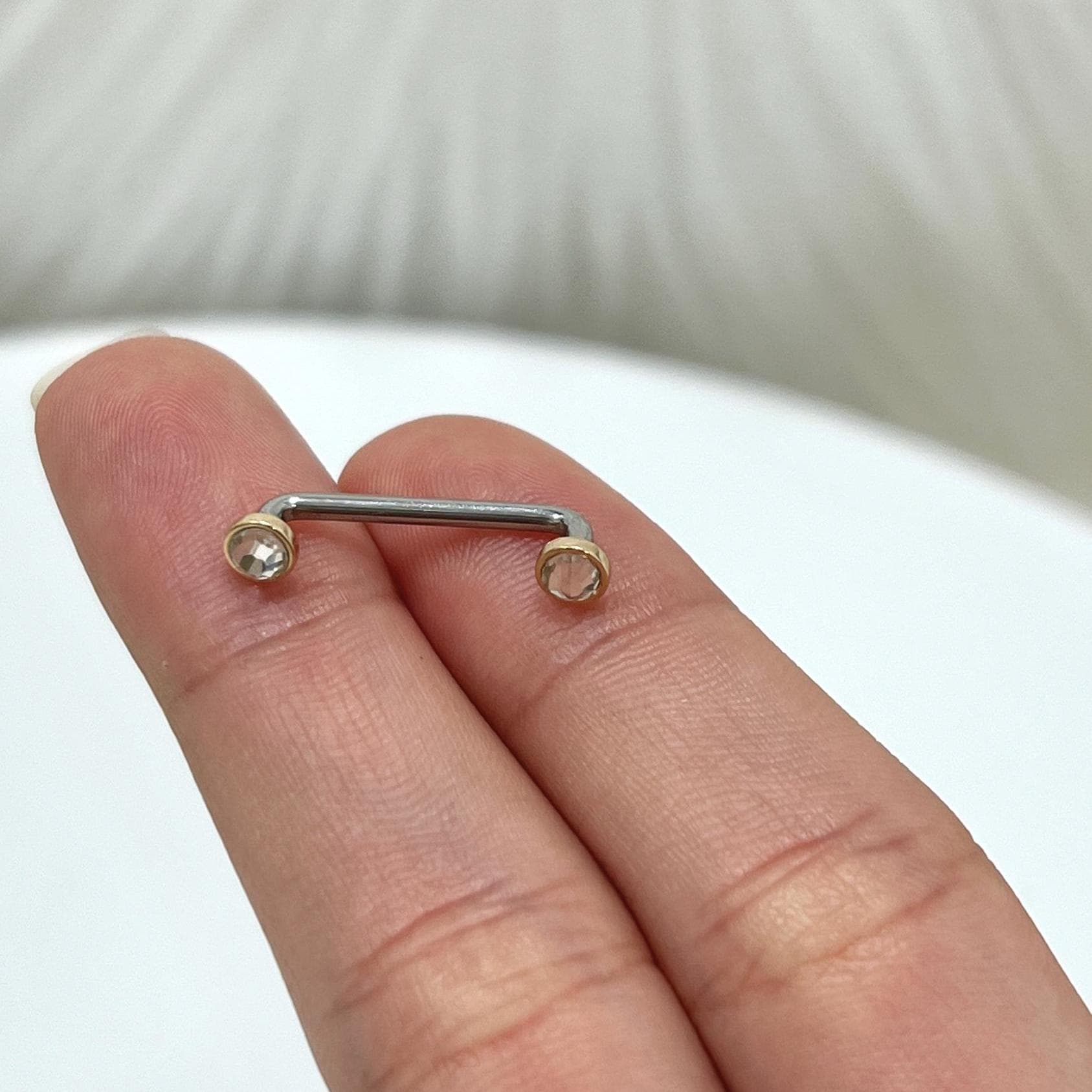 14K Gold CZ Surface Barbell: Surgical Steel Piercing Jewelry - Etsy