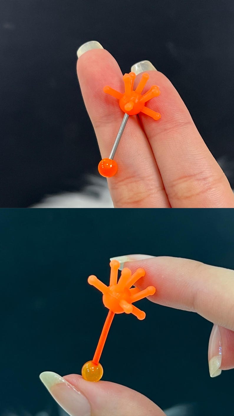 14G Surgical Steel Tongue Ring Neon UV Glow Silicone Tickler Barbell - Etsy