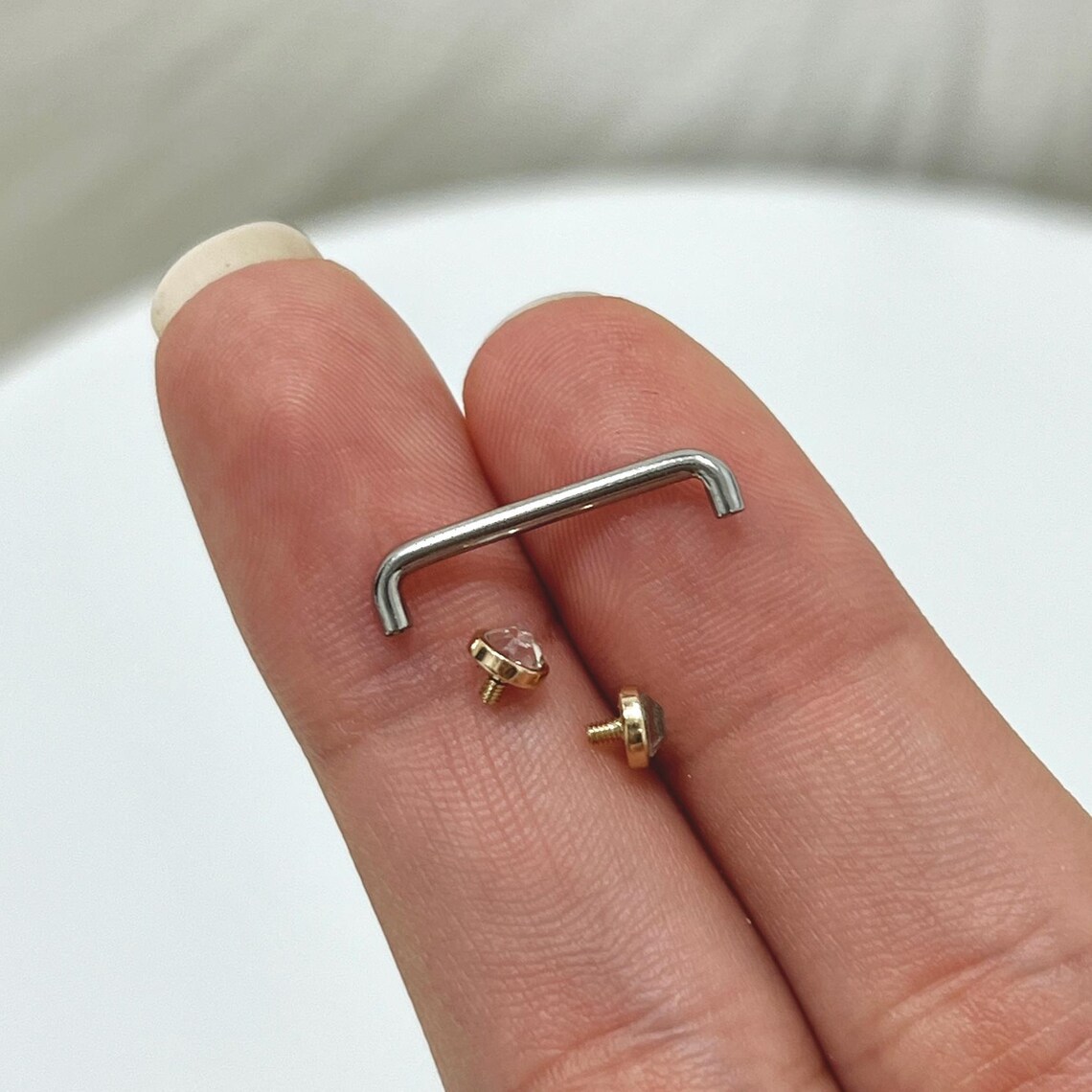14K Gold CZ Surface Barbell: Surgical Steel Piercing Jewelry - Etsy
