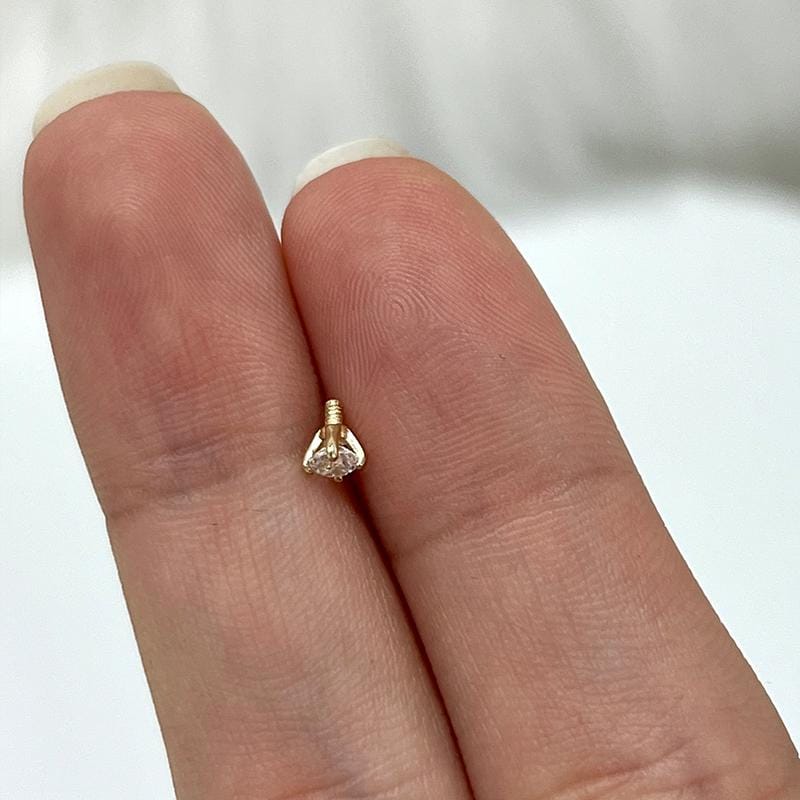 14K Solid Gold Dermal Top: Round Prong Set Gem, 14G Internally Threaded ...