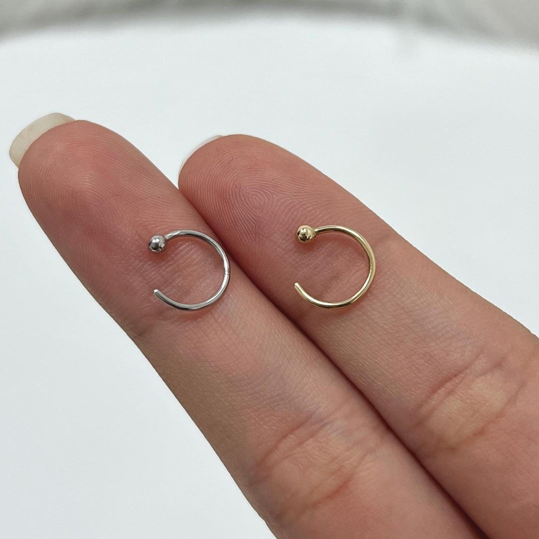 14K Solid Gold 20G Adjustable Fit Open Nose Hoop With 2mm Ball End ...