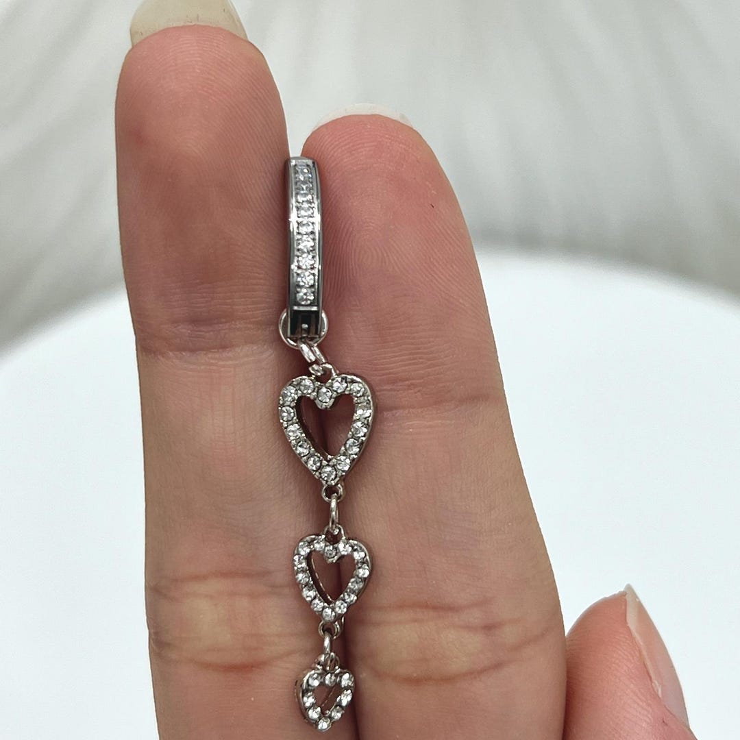 14G Titanium Belly Button Ring Clicker Interchangeable Dangle 3 Hearts ...