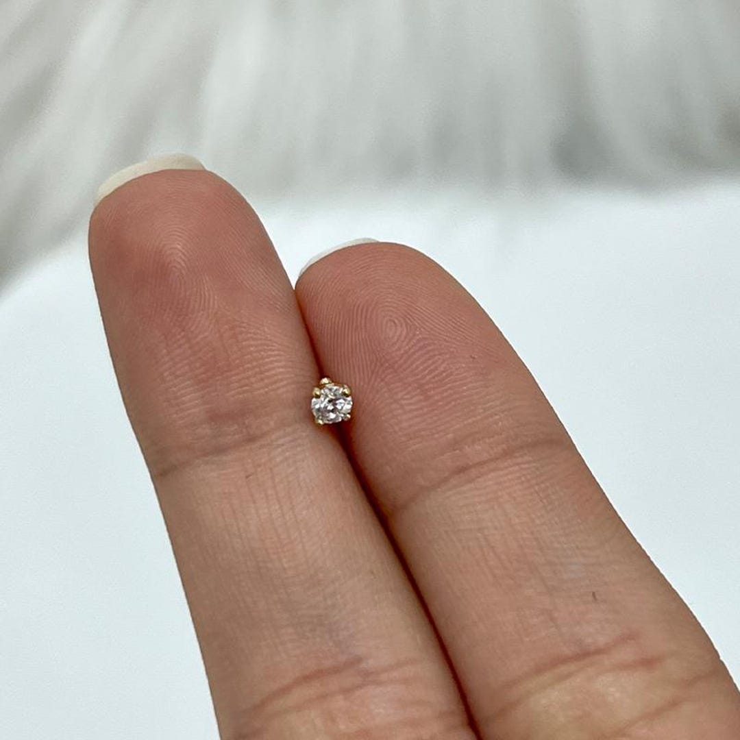 14K Solid Gold Dermal Top: Round Prong Set Gem, 14G Internally Threaded ...