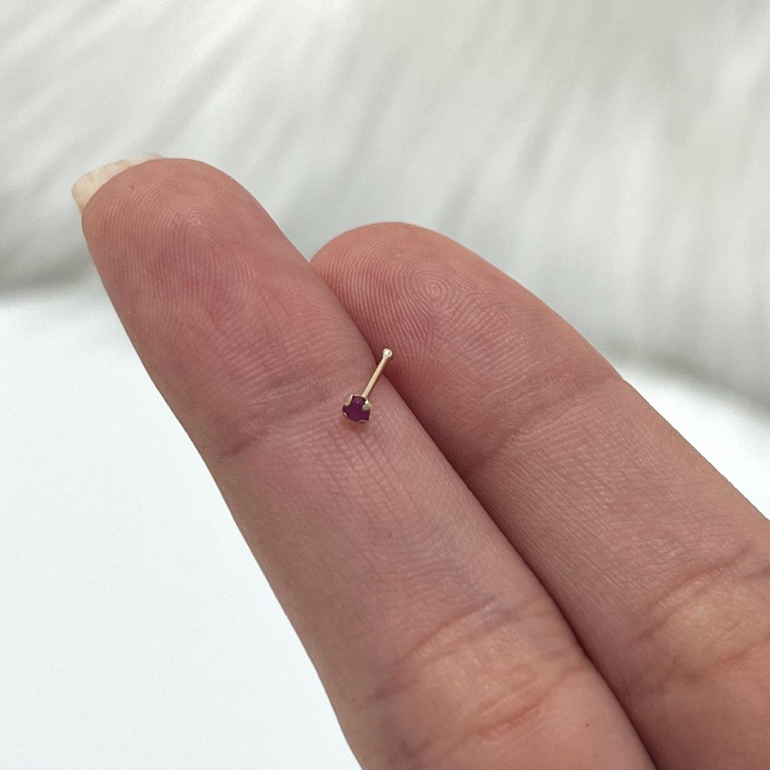 14K Gold Nose Ring Stud Bone Piercing With Genuine Ruby Stone 22G ...
