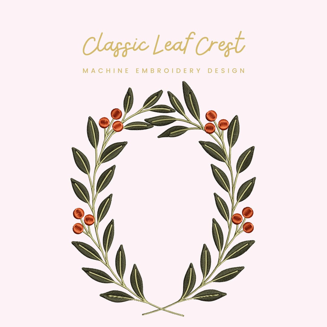 Classic Leaf Crest Embroidery File | Digital Download for Machine ...