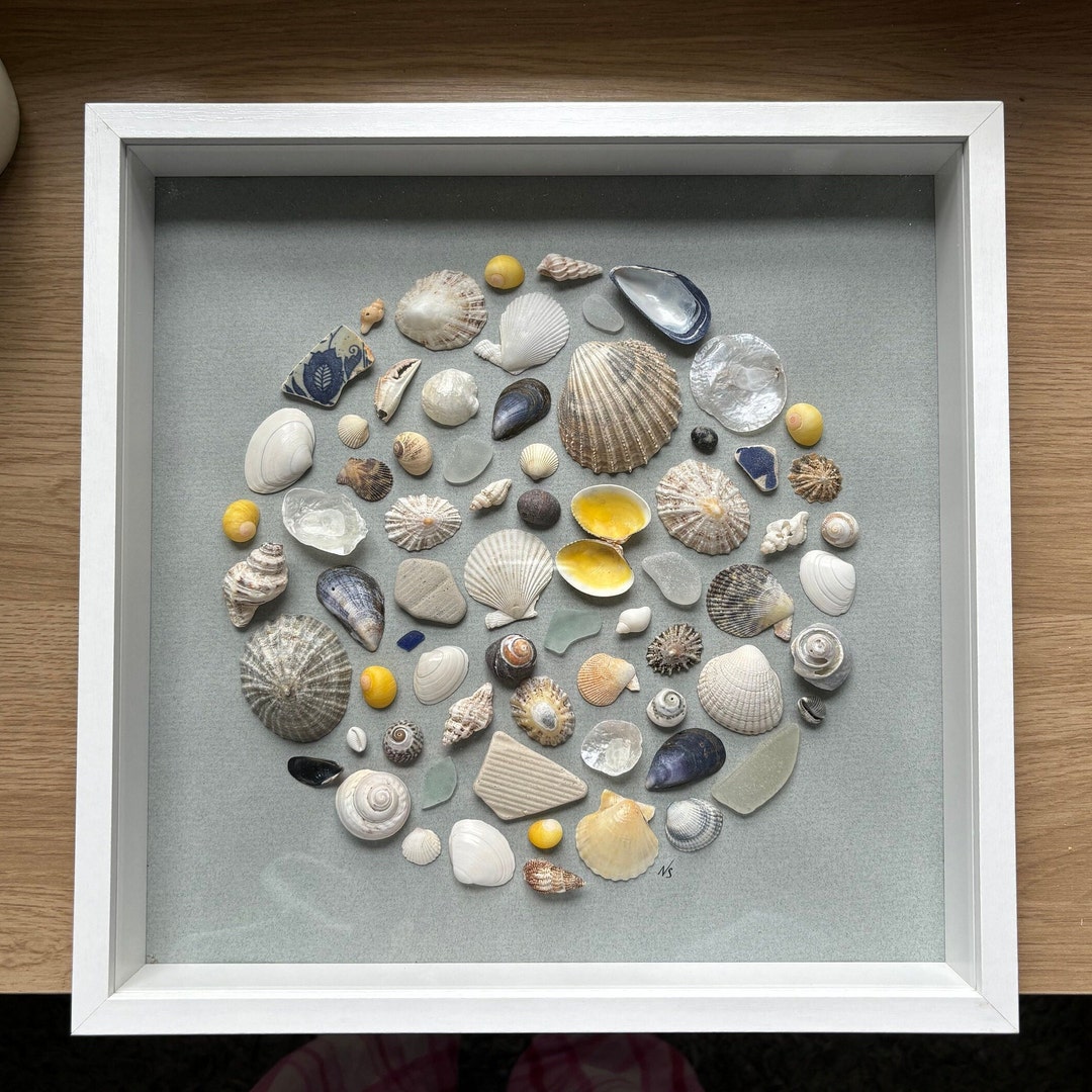 Shell and Sea Glass Art Work , Coastal Art, Coastal Wall Decor, Shell ...