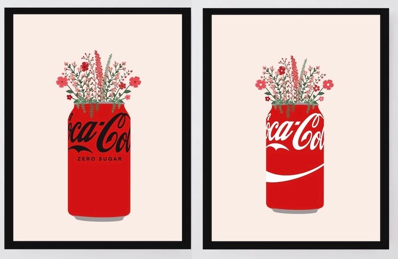 Coke Zero Wall Art - Red Floral Decor - Instant Digital Download ...