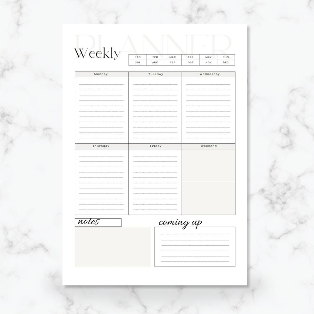 Weekly Planner Printable to Do List, Minimal Weekly Schedule, Weekly ...