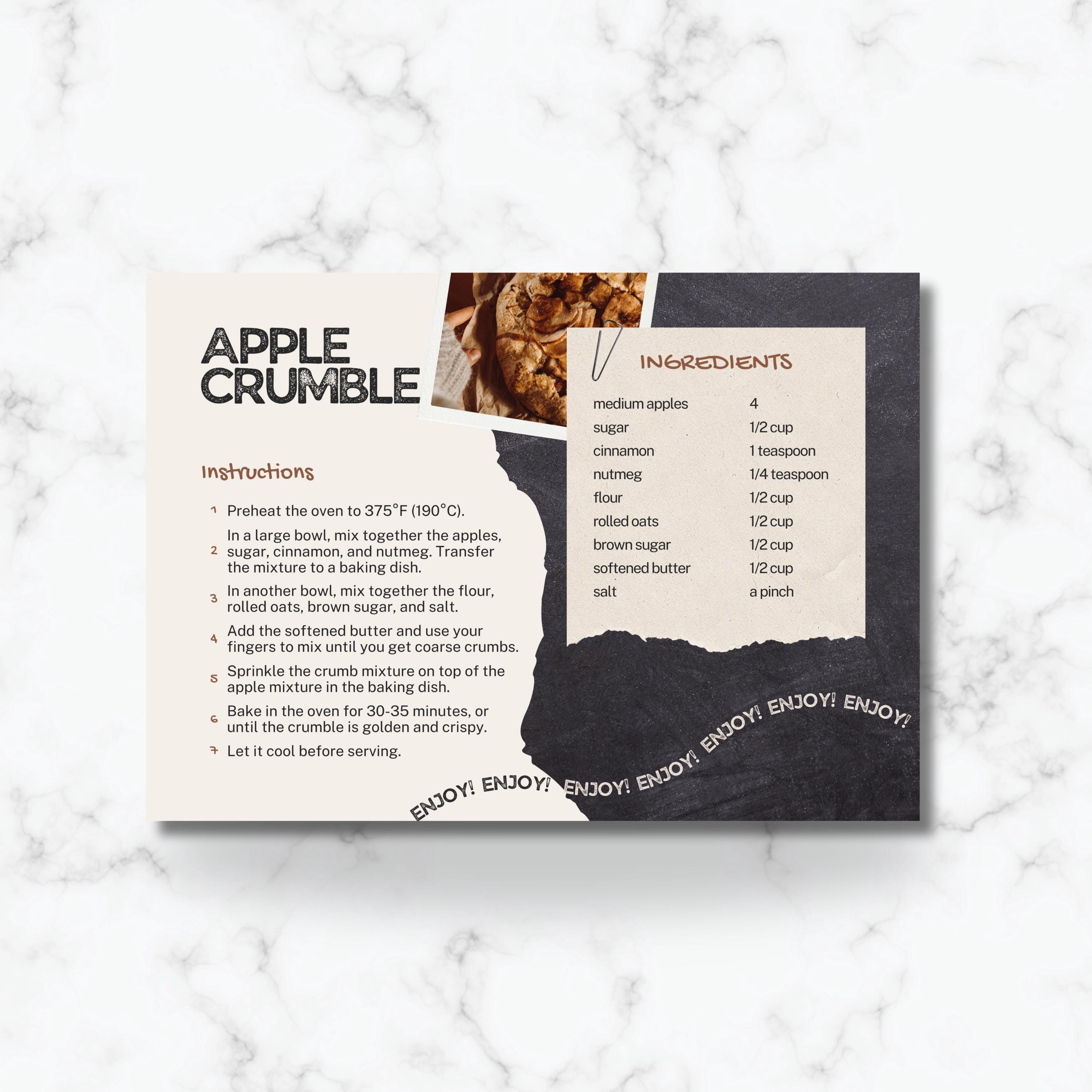 Minimal Apple Crumble Recipe Card Template Canva Simple Recipe Card ...