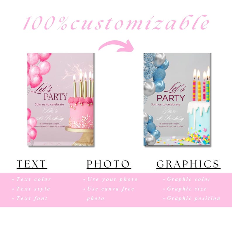 Pink Birthday Invitation Template | Customizable Party Invite (digital ...