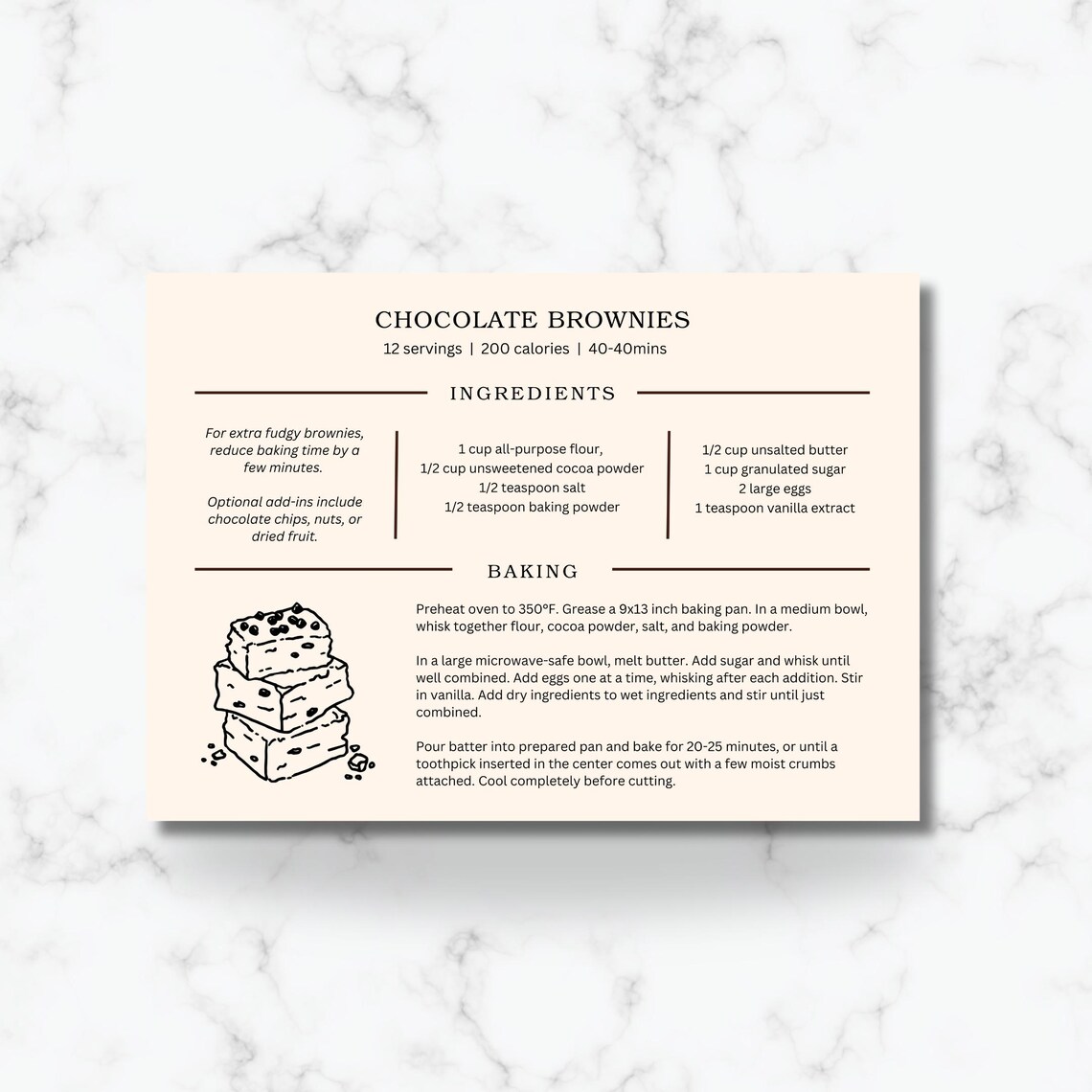 Minimal Recipe Card Template Canva Simple Recipe Card Modern Recipe ...
