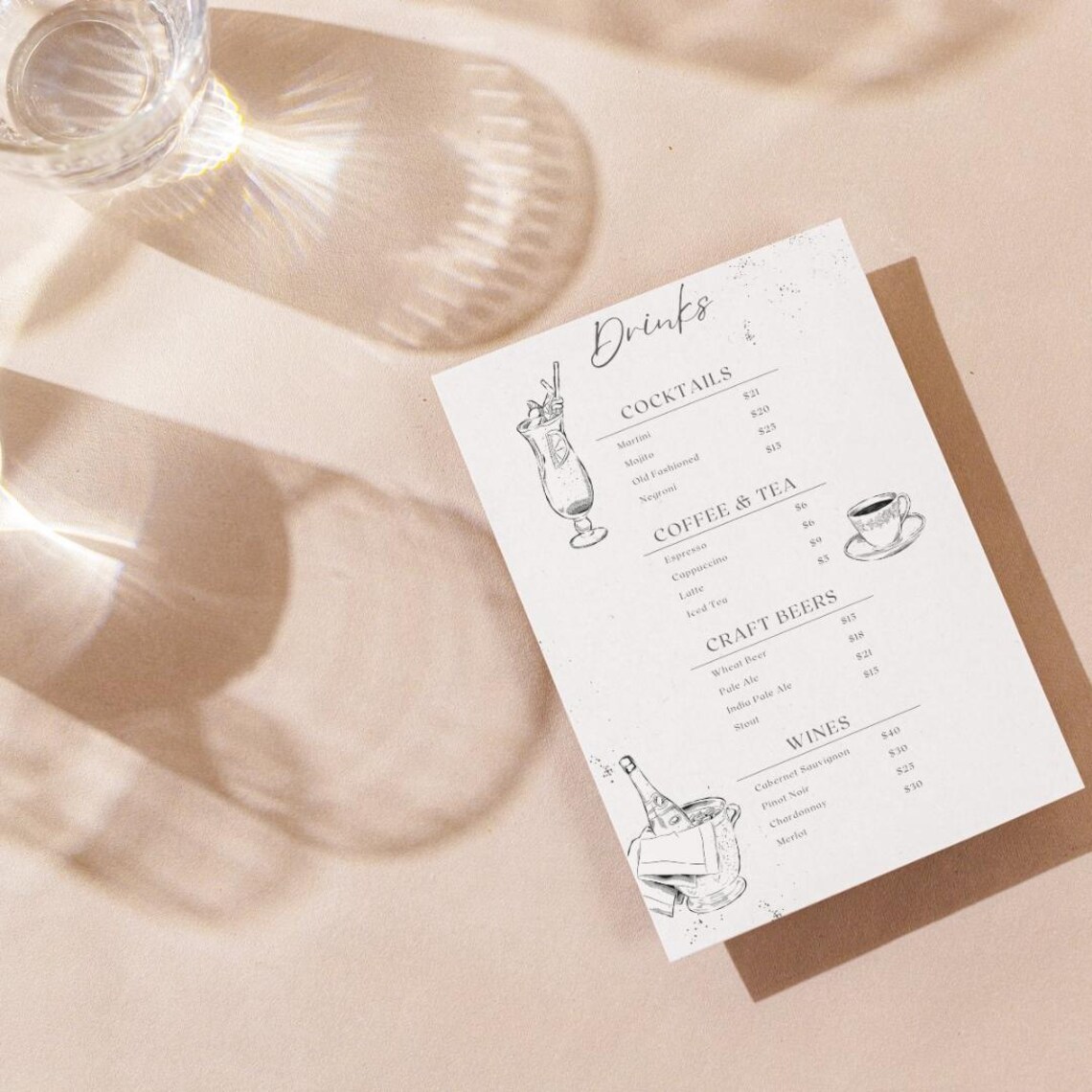 Bar Drinks Menu Template Modern Editable Drink Menu Template Minimalist ...