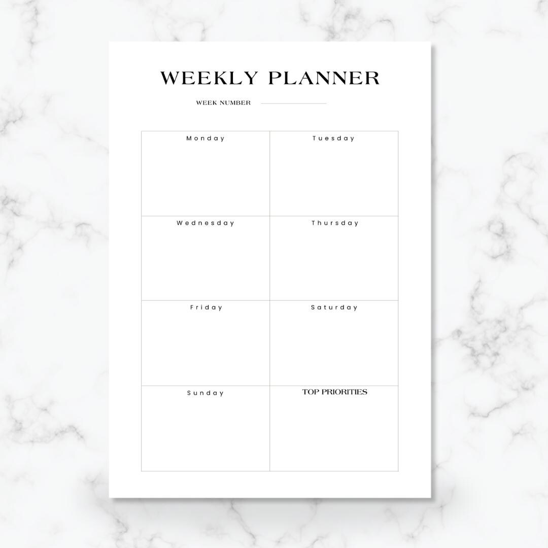 Weekly Planner Printable Landscape, Minimalist Weekly Schedule, Week at ...