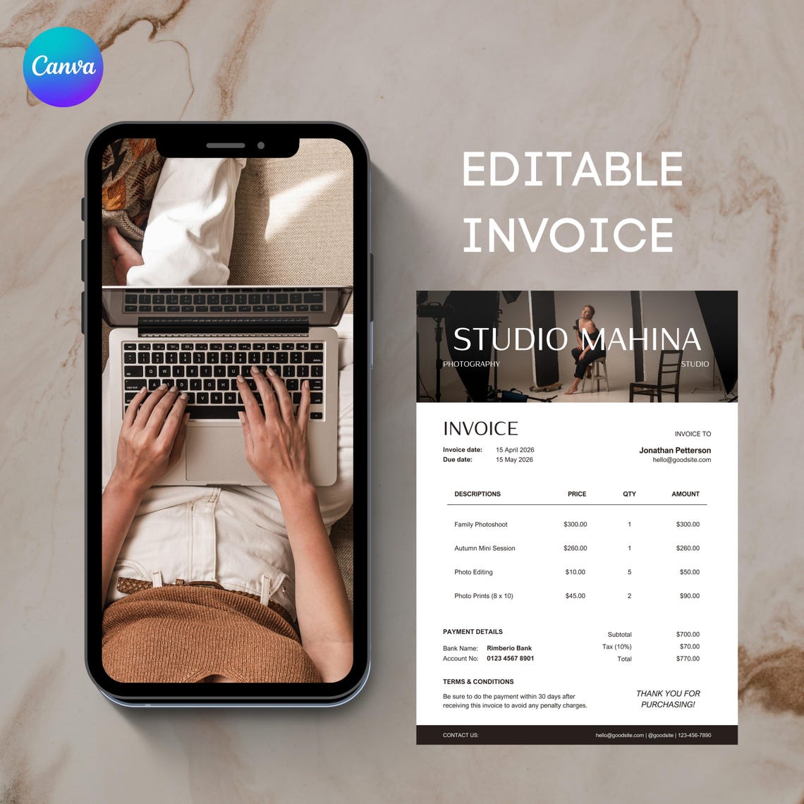 Invoice Template Minimalist Studio Invoice, Small Business Template ...