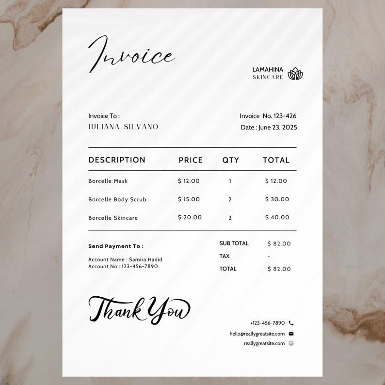 Invoice Template - Minimalist Studio Invoice, Small Business Template ...