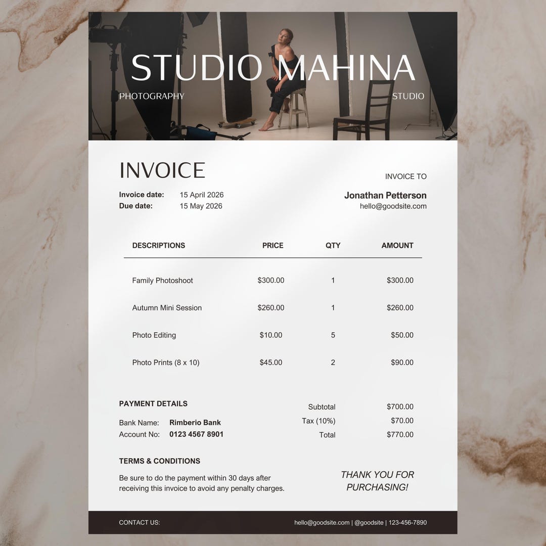 Invoice Template - Minimalist Studio Invoice, Small Business Template ...