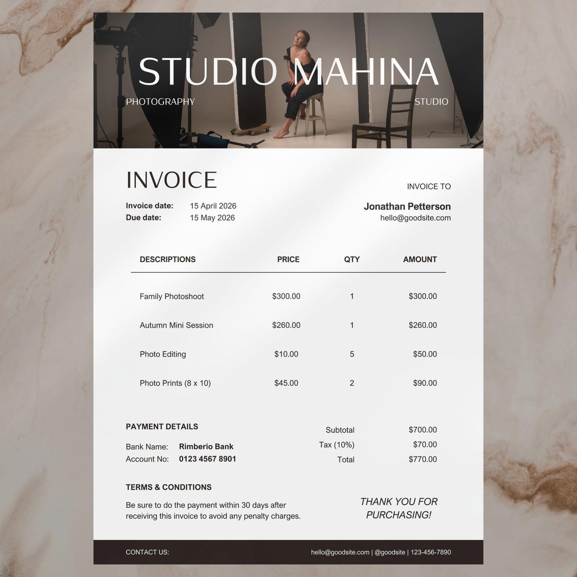 Invoice Template Minimalist Studio Invoice, Small Business Template ...
