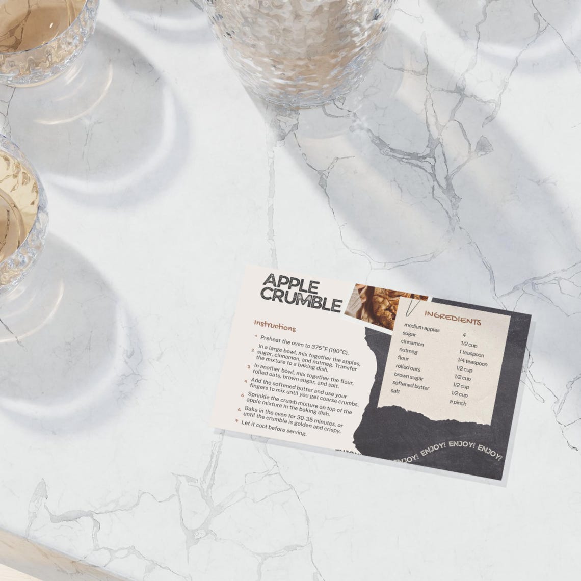 Minimal Apple Crumble Recipe Card Template Canva Simple Recipe Card ...