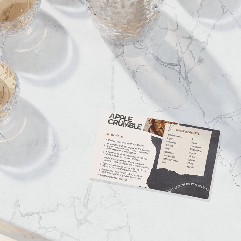 Minimal Apple Crumble Recipe Card Template Canva Simple Recipe Card ...