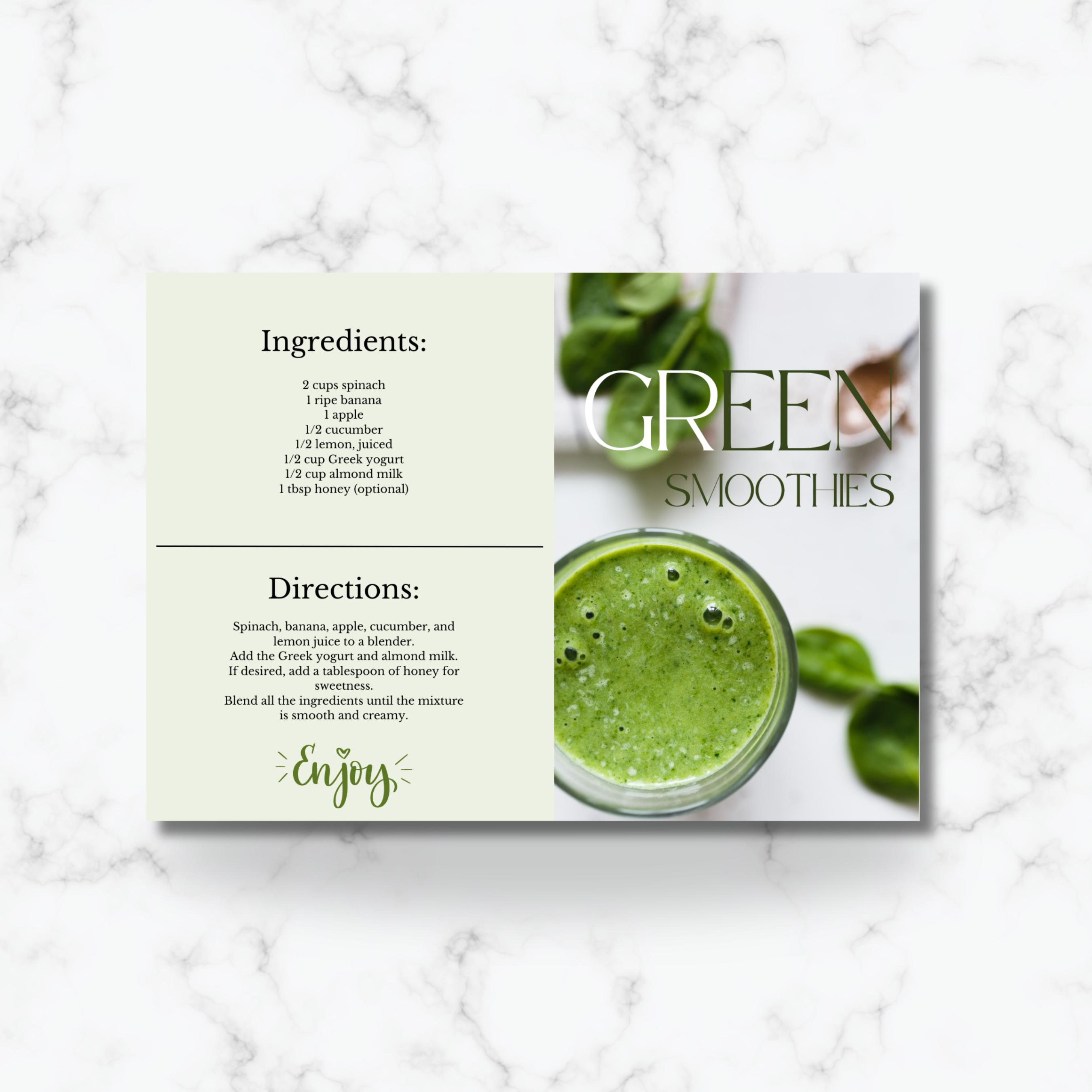 Green Smoothie Minimal Recipe Card Template Canva Simple Recipe Card ...