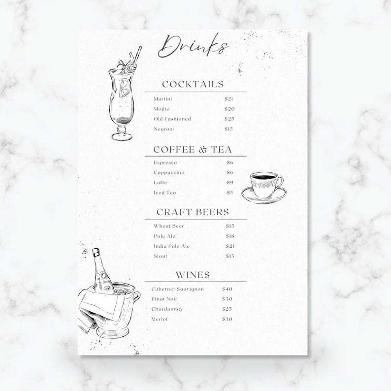 Bar Drinks Menu Template | Modern Editable Drink Menu Template ...