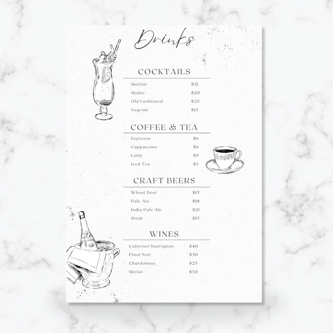 Bar Drinks Menu Template Modern Editable Drink Menu Template Minimalist ...