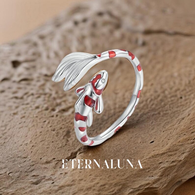 925 Sterling Silver Lucky Red Koi Fish Ring - Etsy